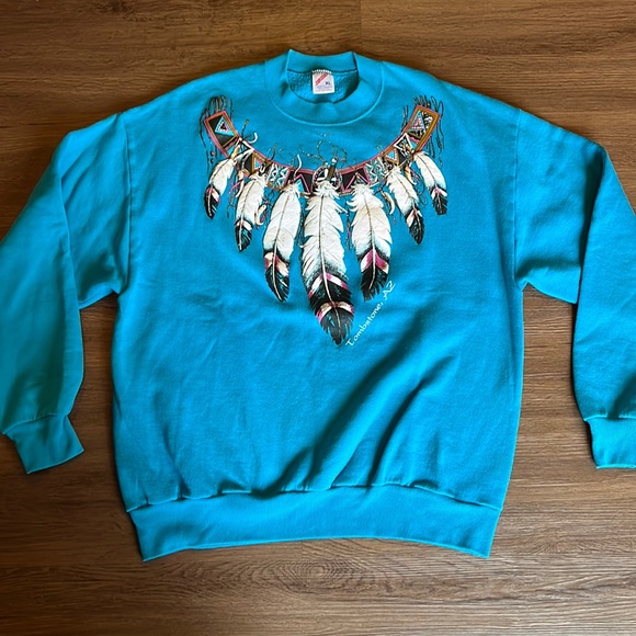 Tops | Vintage Native American Sweatshirt With Feathers Xl | Poshmark